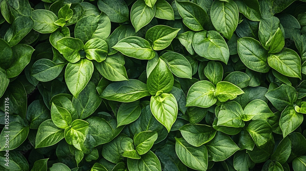 2410 88.A close-up of a vibrant green ground cover plant, its densely ...