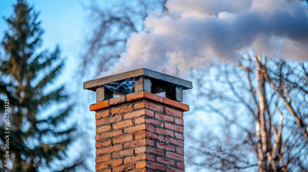 Chimney smoke billowing into sky, showcasing scientific demonstration ...