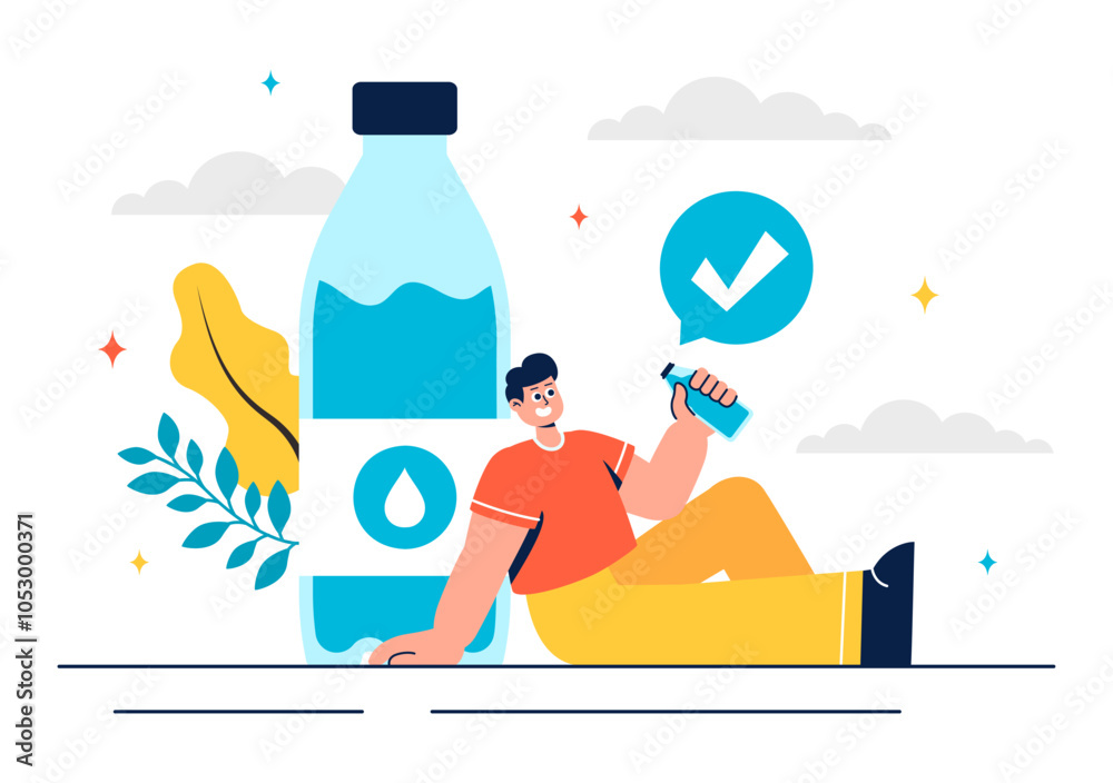 Vector Illustration of People Drinking Water from Plastic Bottles and ...