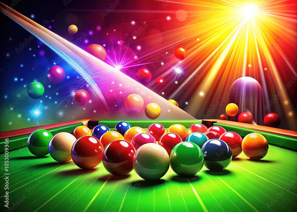 Vividly illustrated snooker backdrop with colorful designs and dynamic ...