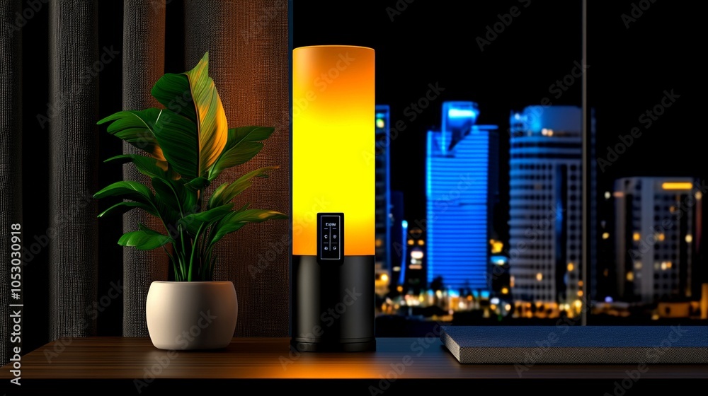 Nighttime Ambiance: A warm, inviting glow emanating from a sleek table ...