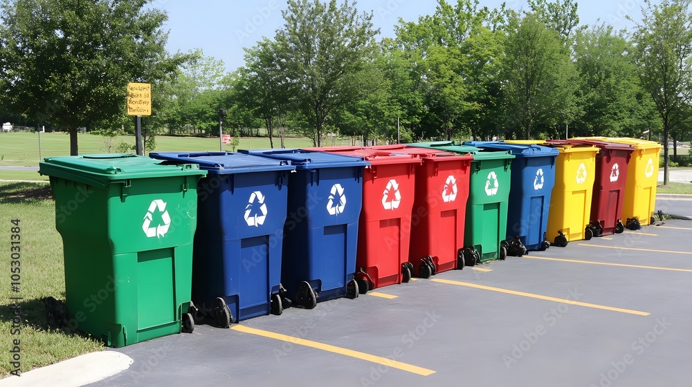 Residents disposing of waste in designated bins at a recycling center ...