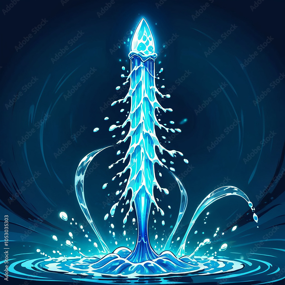 A cartoon illustration of a water fountain splashing upwards in a deep ...