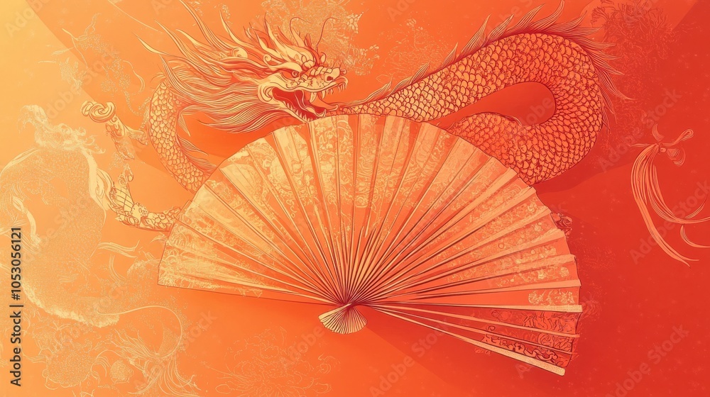 Gradient card with a Chinese dragon wrapping around a fan, perfect for ...