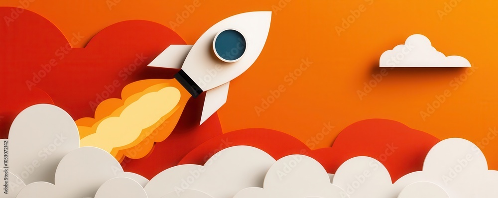 Rocket blasting off into a sky full of creative symbols, rocket ... Rocket blasting off into a sky full of creative symbols, rocket ...