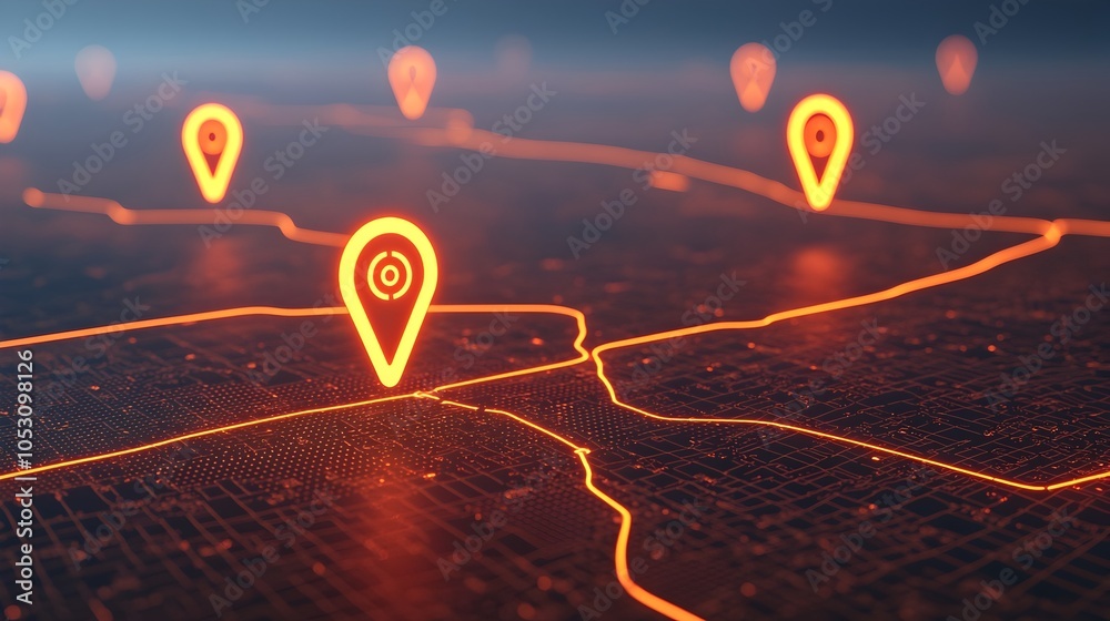 Transparent 3D Logistics Map with Glowing IoT Nodes and GPS Data ...