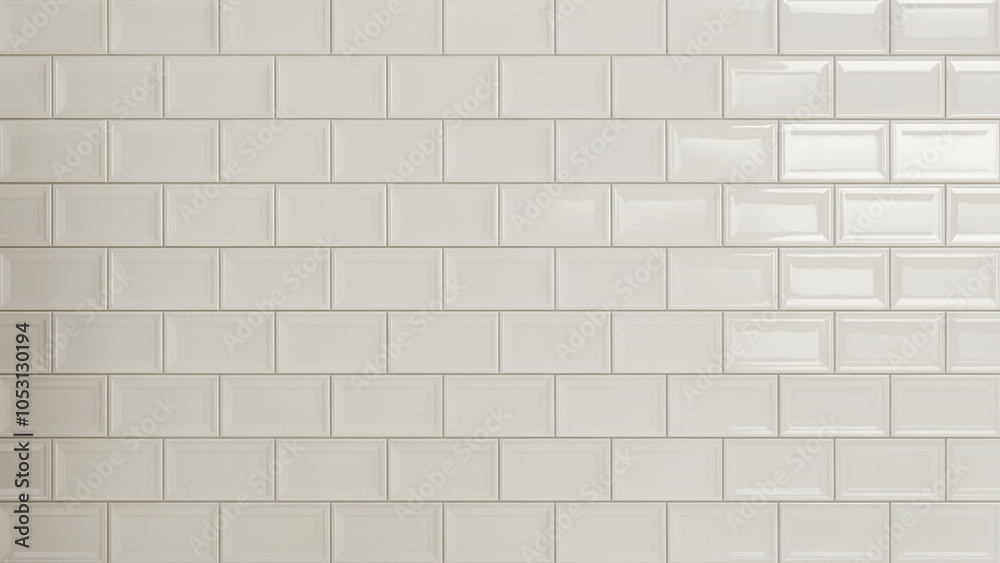 pattern of perfectly square, white tiles with white grout arranged in rows and columns, creating ...