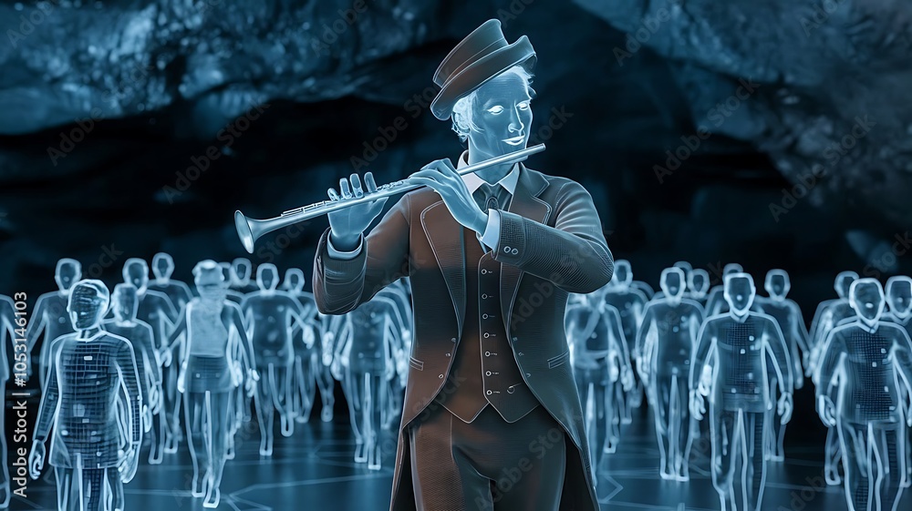 The Pied Piper's Enchanting Tune: A mysterious figure in a top hat ...