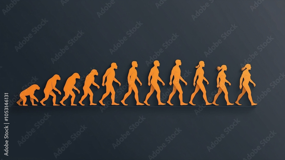 Concept of evolution portrayed as a figure walking through different ...