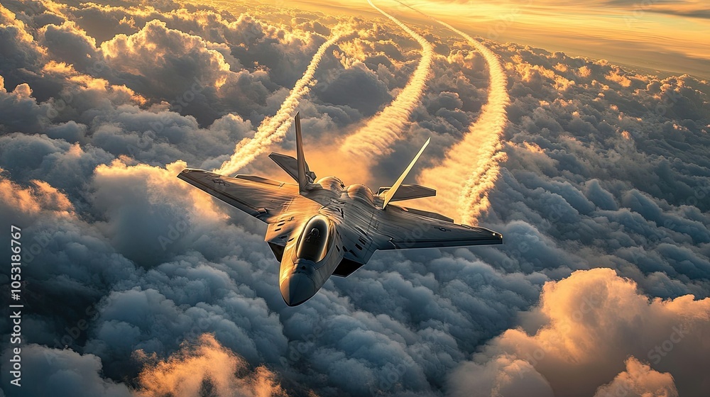 An aerial shot of a single combat aircraft performing a daring maneuver ...