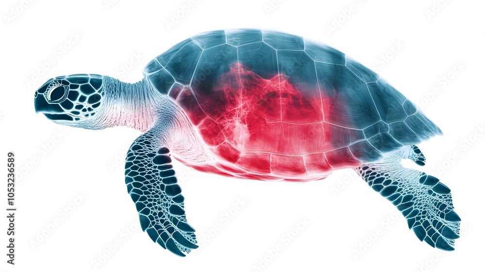 Detailed X ray image of a turtle s shell with a red overlay ...
