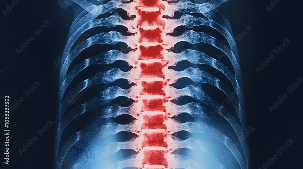 X ray showing the spine with a kyphosis or forward curvature of the ...