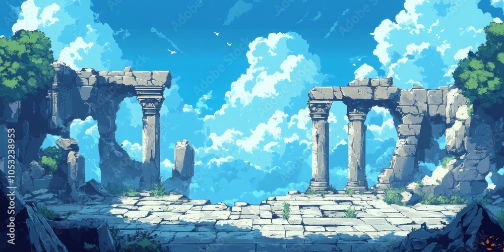 Ancient Ruins Adventure, explore a 2D platformer level featuring a flat ...