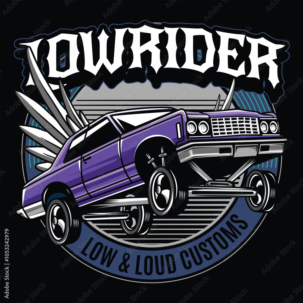 American Lowriders Car, Skull, Piston, Red Roses, and Race flag Poster ...