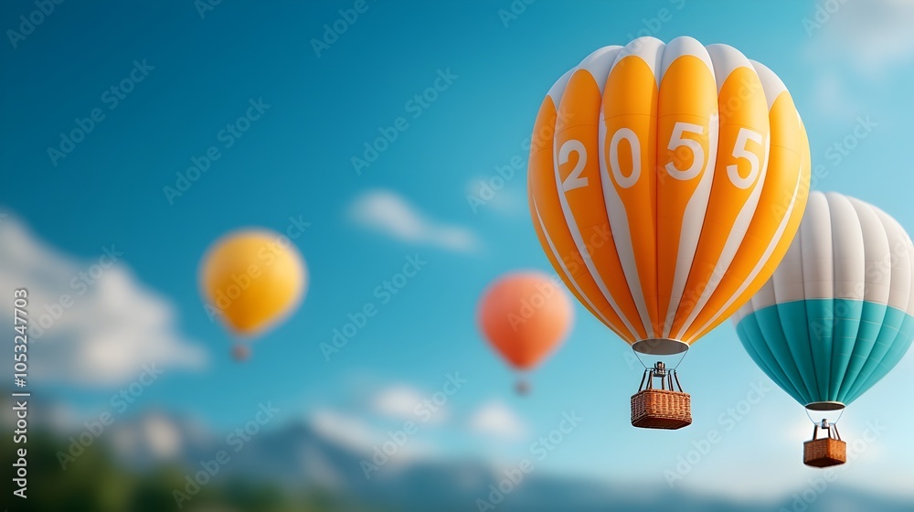 Pastel colored hot air balloons gracefully floating in a clear blue sky ...