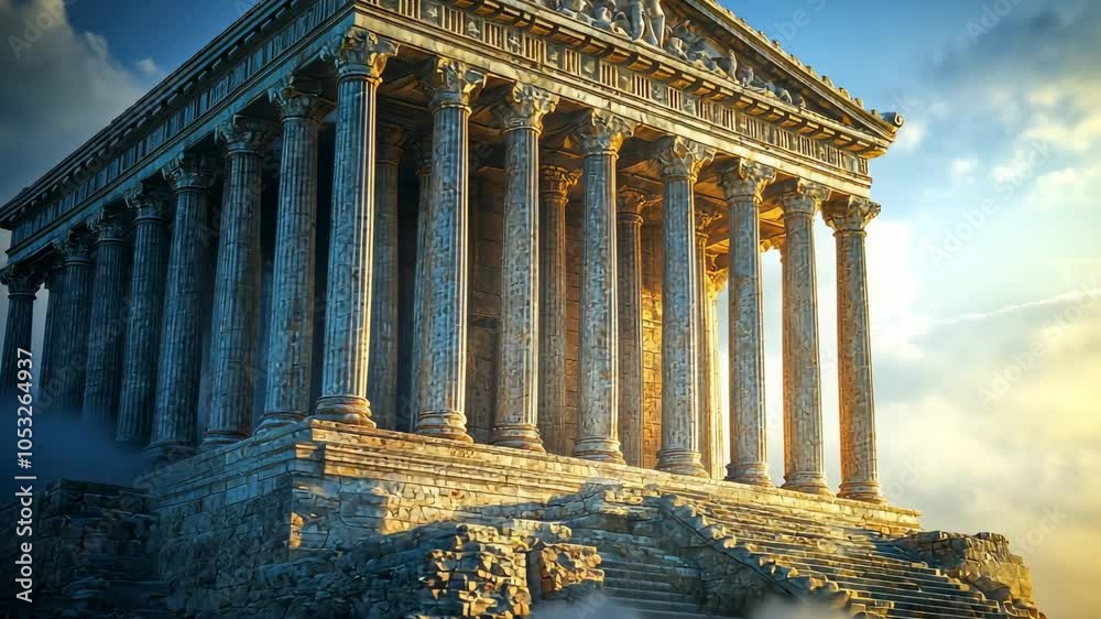 Ancient Greek Temple in Clouds, columns, ruins, architecture, history ...