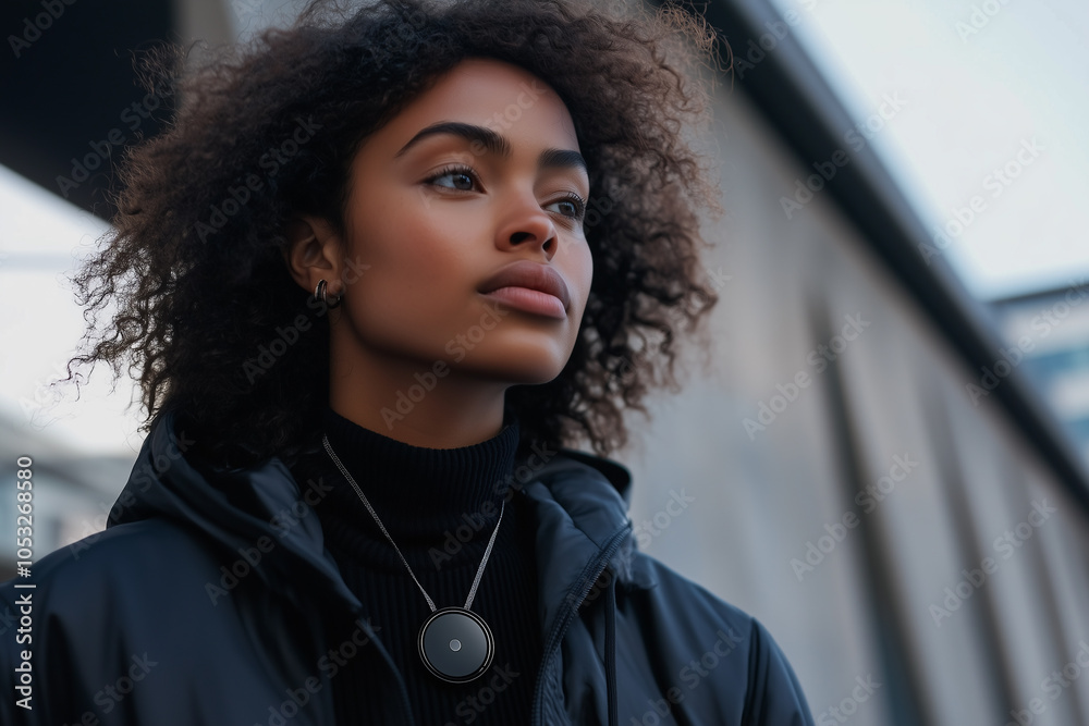 Woman wears the AI-powered wearable Friend hanging around your neck as ...