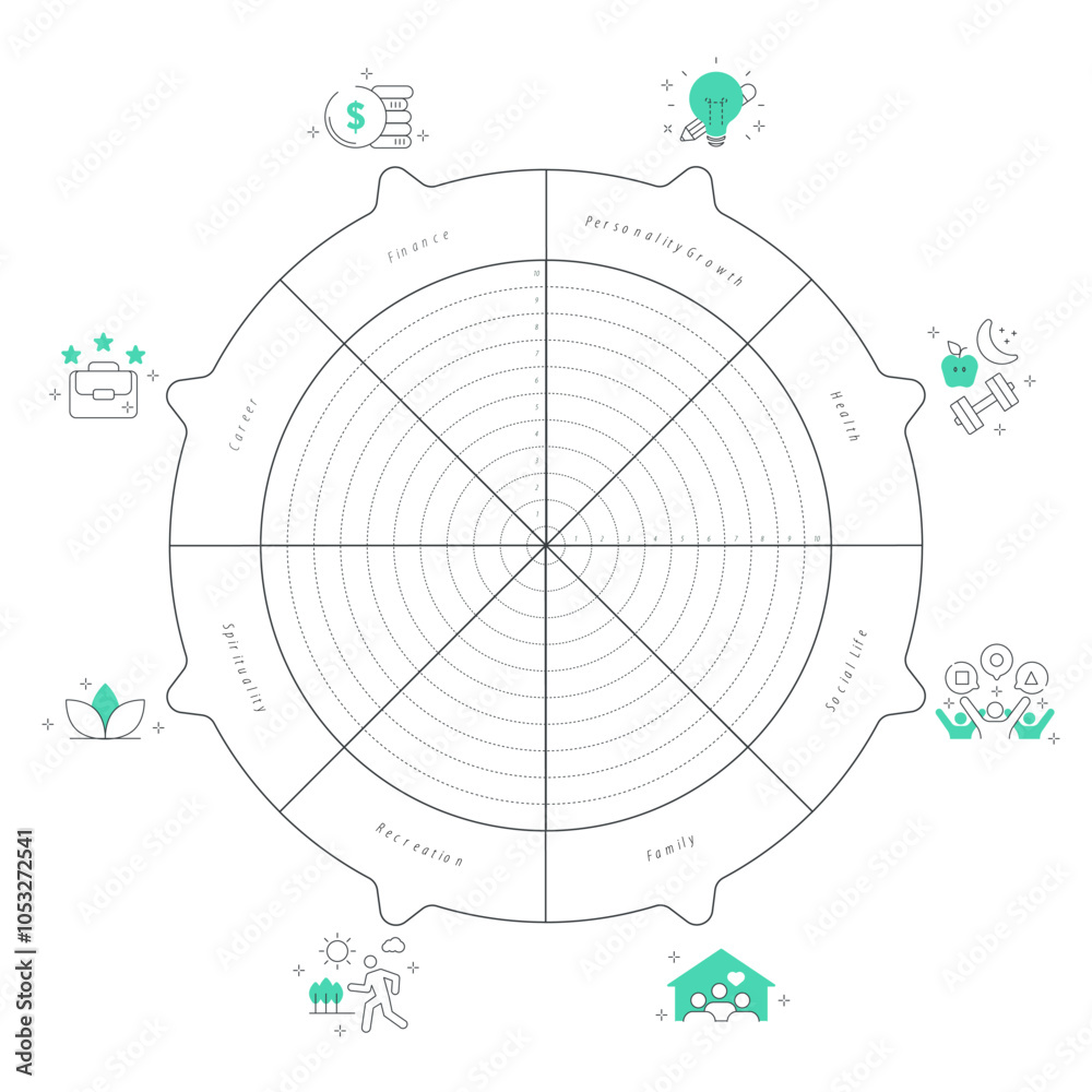 Wheel of life analysis diagram infographic with icon template has 8 ...