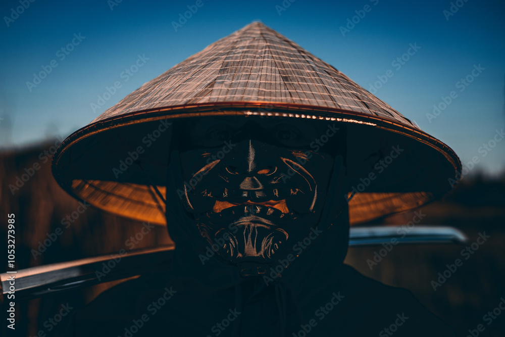 Portrait. Samurai with katana. A mysterious samurai with a traditional ...
