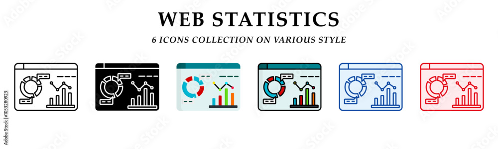 Web statistics icons collection. 6 Various styles. Lineal, solid, flat ...