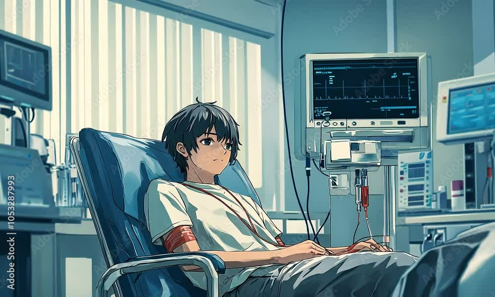 Teen Receiving Treatment in Hospital Room illustration cartoon with ai ...