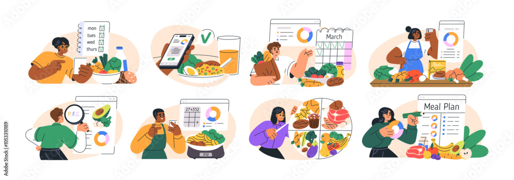 Healthy diet, meal planning, food choice control concept. Tracking ...