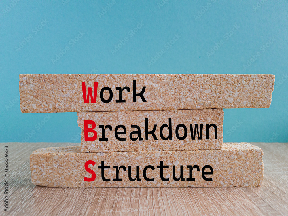 WBS Work Breakdown Structure symbol. Brick blocks with words Work ...
