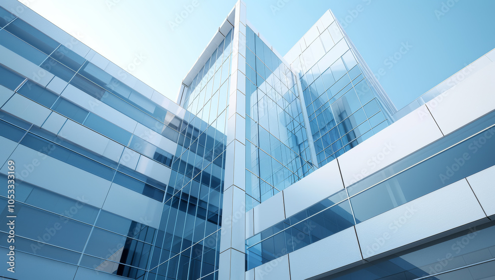 Ultra Modern hospital, office building with a white and blue glass ...