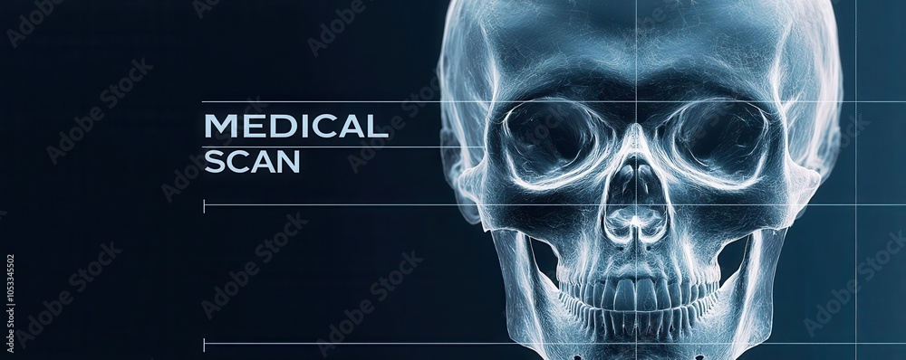 Xray of a skull showing facial bone details, Xray bone scan, used in ...