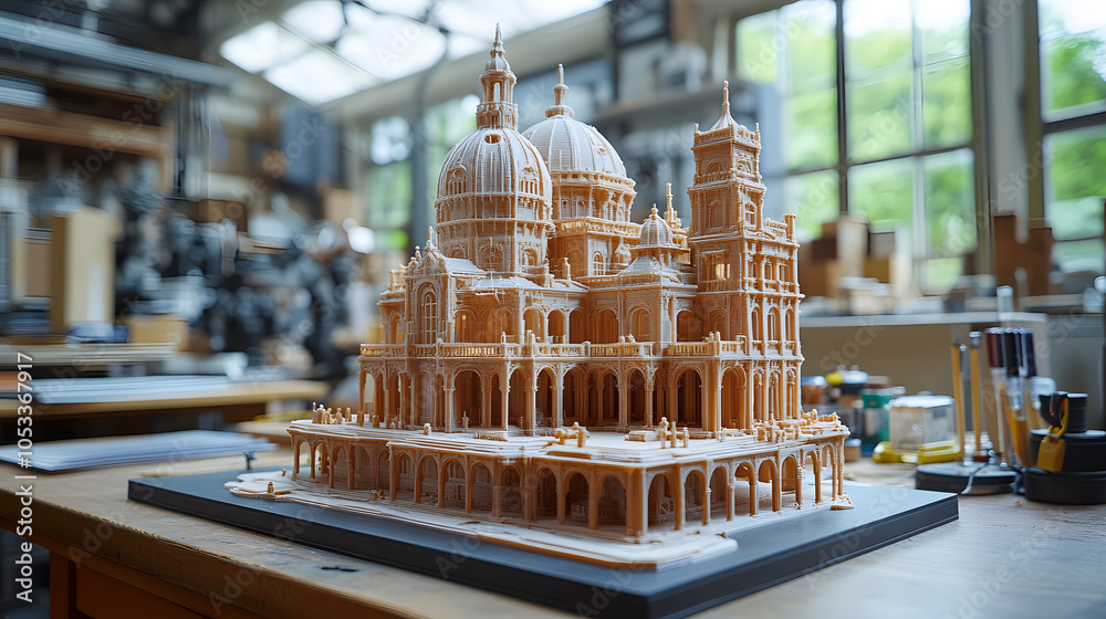 Photo of a 3D Printer Mid-Process, Printing a Detailed Miniature Model ...