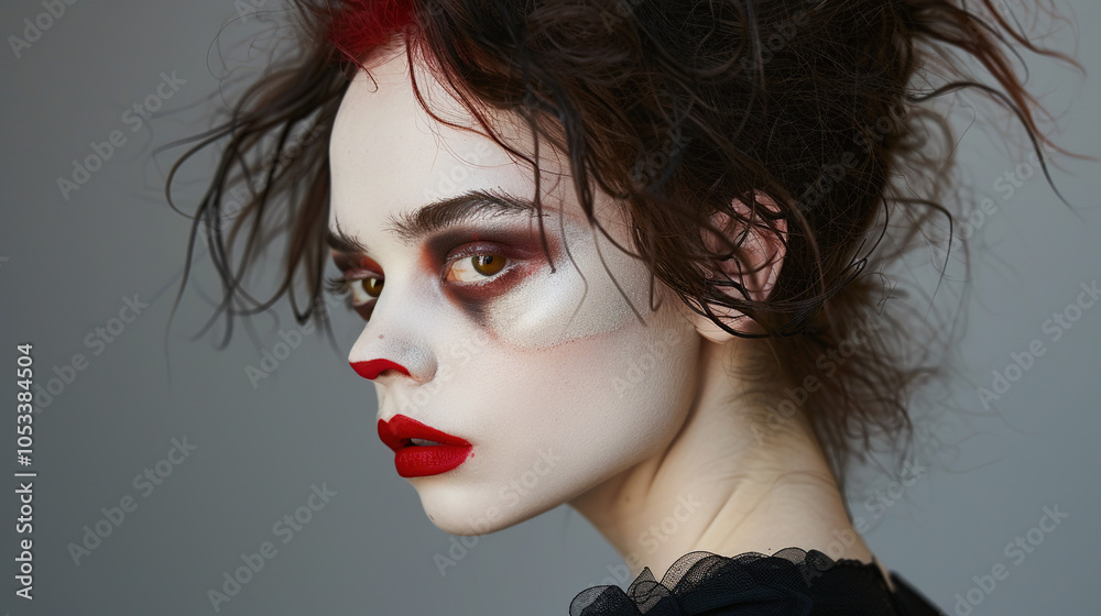 Vampire-inspired Halloween makeup with pale skin, dark eyeshadow, red ...