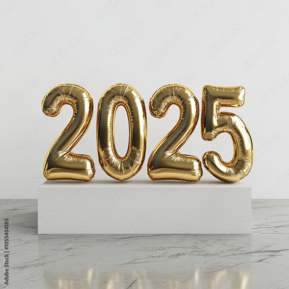 Happy New Year 2025. Golden realistic balloon numbers 2025 - cut out ...