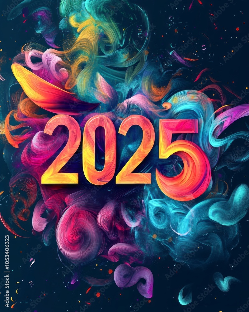 2025 typography design concept.Happy new year 2025 cover design with ...
