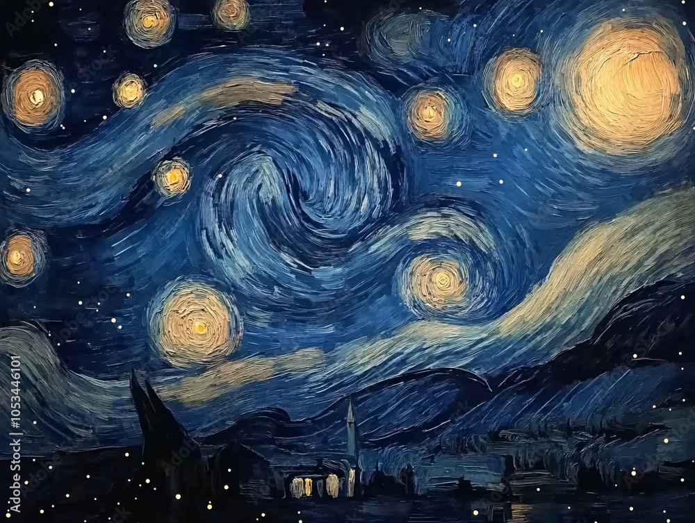 van Gogh painting style of night sky filled with stars. The background ...