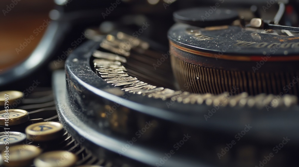 Close-up of a rare, vintage typewriter ribbon and spool, highlighting ...