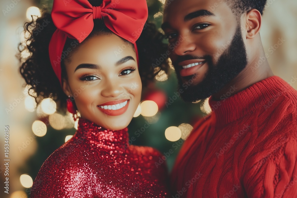 beautiful black woman wearing a beautiful red bow head piece, red ...