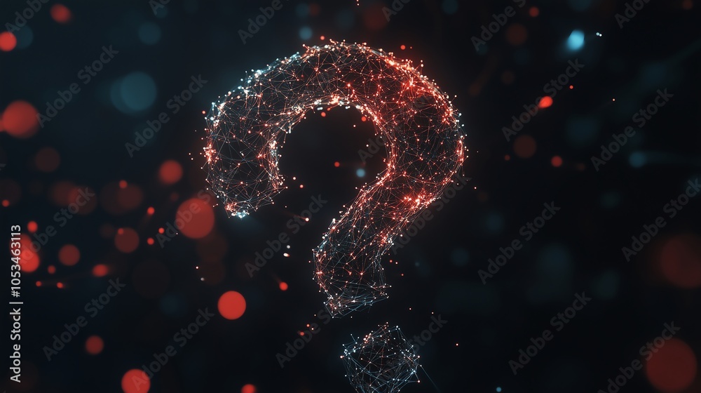 Abstract Digital Question Mark in Low Poly Wireframe with Radiant ...