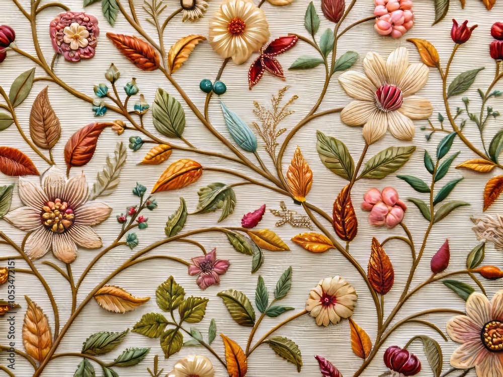 Vintage Embroidery Floral Fabric Texture with Aerial Photography of ...