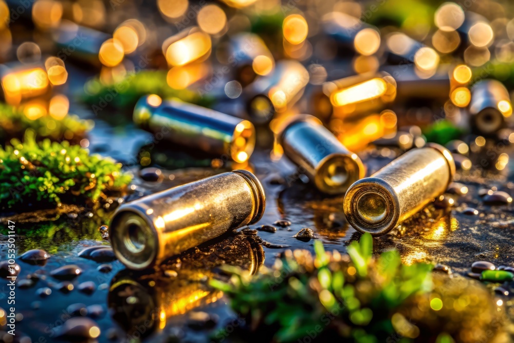 Macro Photography of Scattered Bullet Casings at a Shooting Range or ...