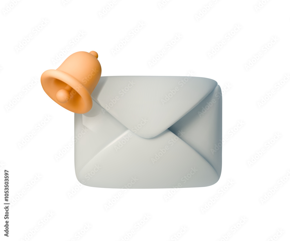 3D vector illustration of an envelope with a notification bell ...