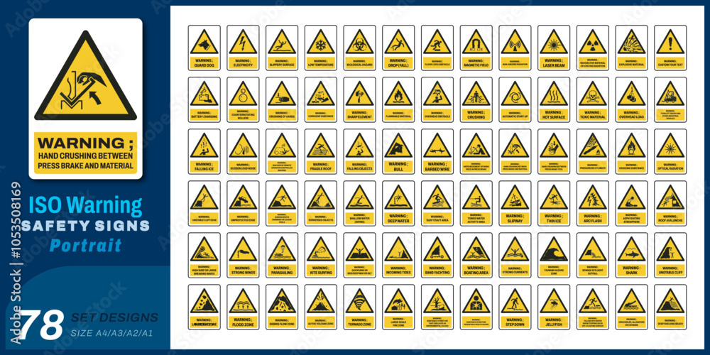 78 set iso warning safety signs v31_hand crushing between press brake ...