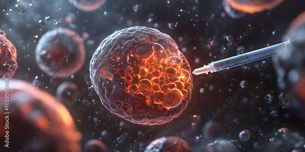 Fertilized egg cell and needle realistic illustration stock ...
