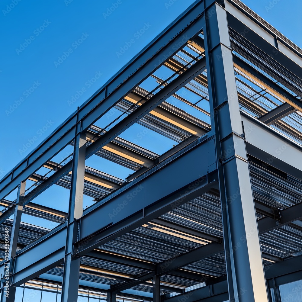 Warehouse metal structure. Detail of industrial warehouse construction ...