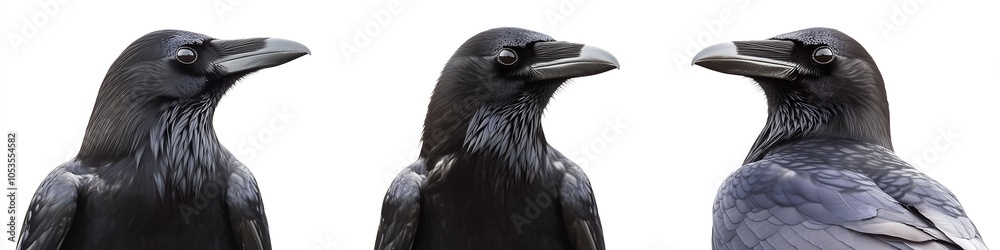 three same crows with different angles isolated on white background ...