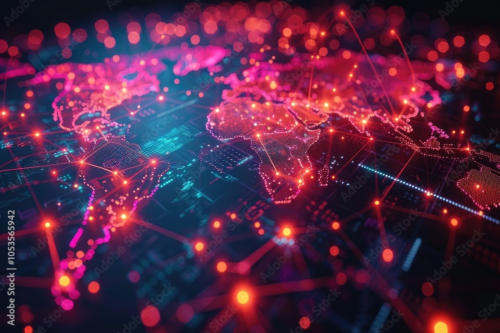 3D map world animated connections and data streams global business ...