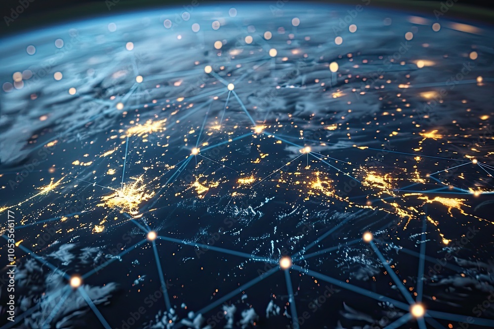 3D map world animated connections and data streams global business ...