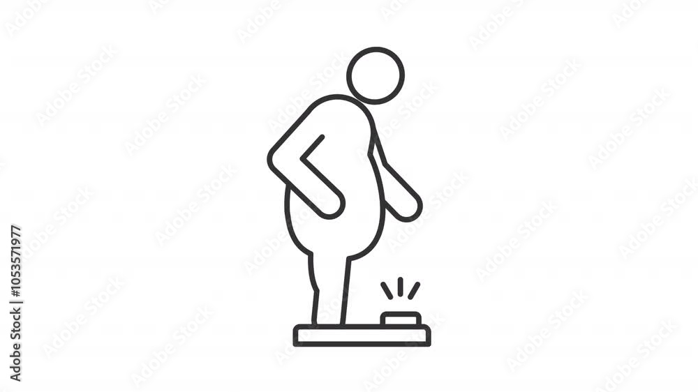 Overweight line animation. Animated person standing on floor scale icon ...