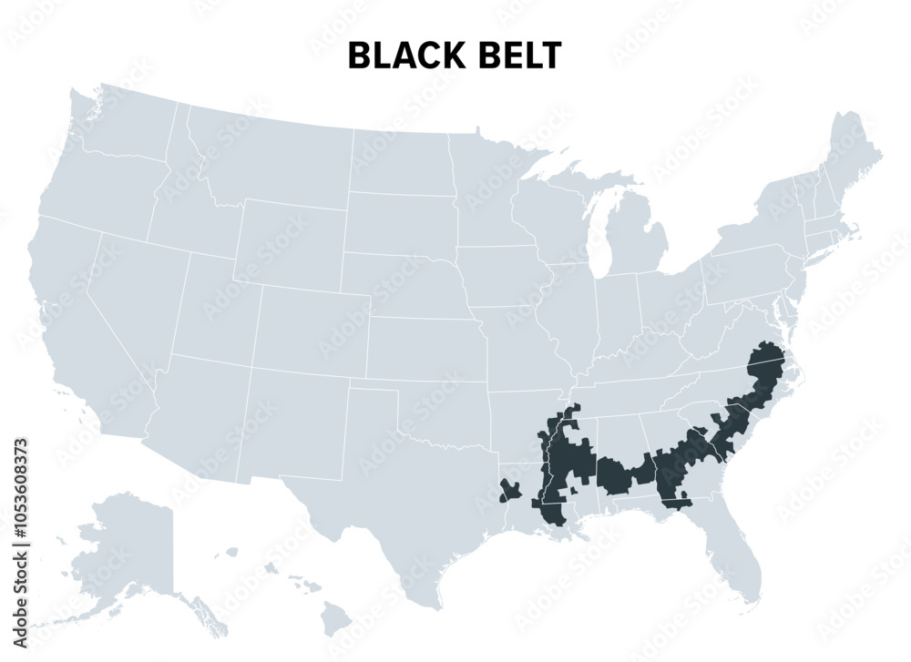 Vetor de Black Belt in the American South, political map. Area so ...