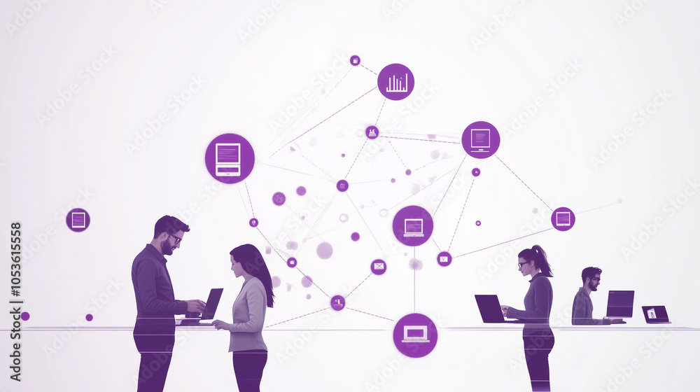 Illustration of a team working in a digital environment powered by ...