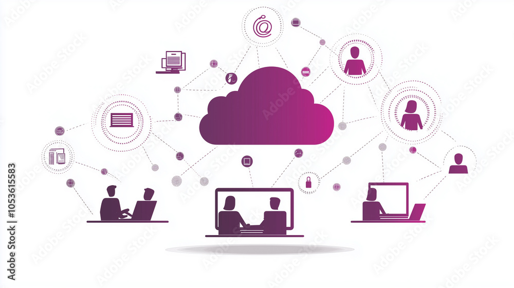 Illustration of a team working in a digital environment powered by ...